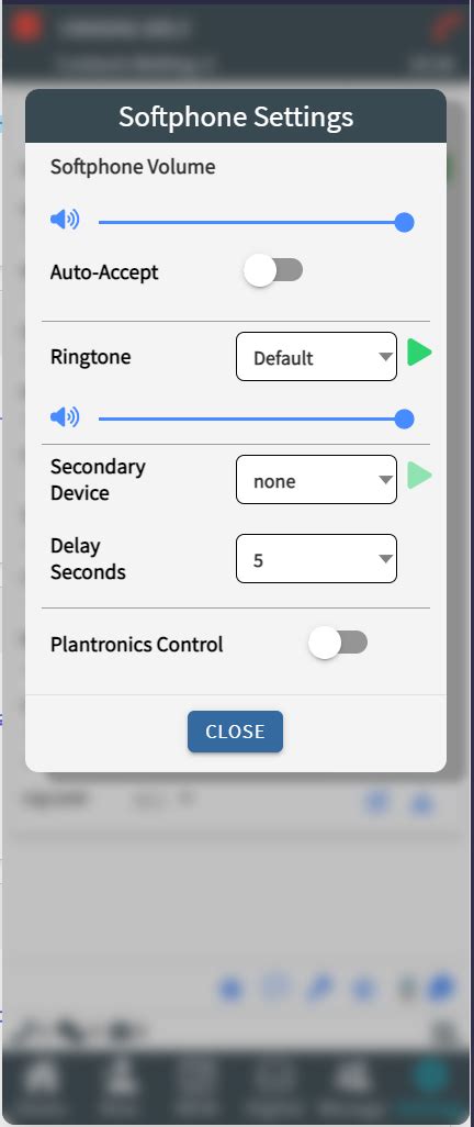 Softphone Settings Screen Skybox Communications