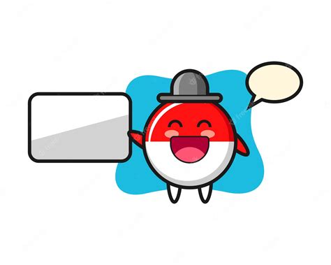 프레 젠 테이 션을 하 고 인도네시아 국기 배지 만화 일러스트 레이 션 프리미엄 벡터