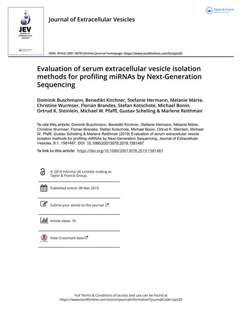 Pdf Evaluation Of Serum Extracellular Vesicle Isolation Methods For