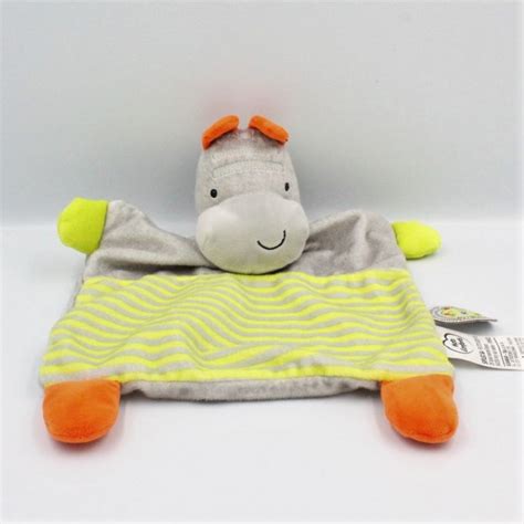 Doudou plat zèbre gris vert orange rayé MOTS D ENFANTS