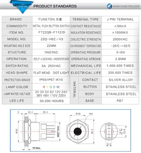 Pin Push Button Switch LED Metal Switch Momentary V