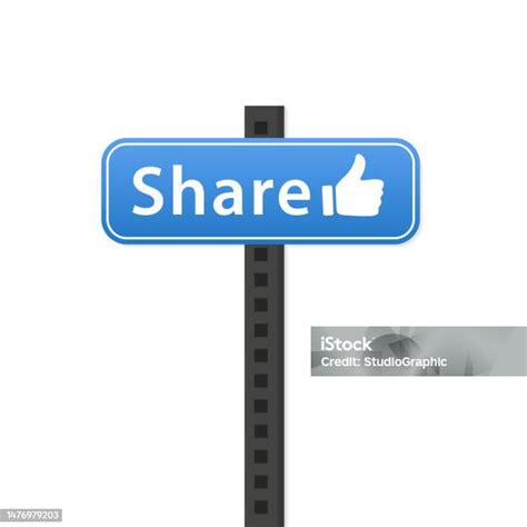 텍스트 공유가있는 표지판과 좋아하는 개념에 대한 엄지 손가락 교통 표지판 공유 댓글 팔로우 좋아요 소셜 네트워크에 대 한 배너입니다 벡터 그림 Brand Name