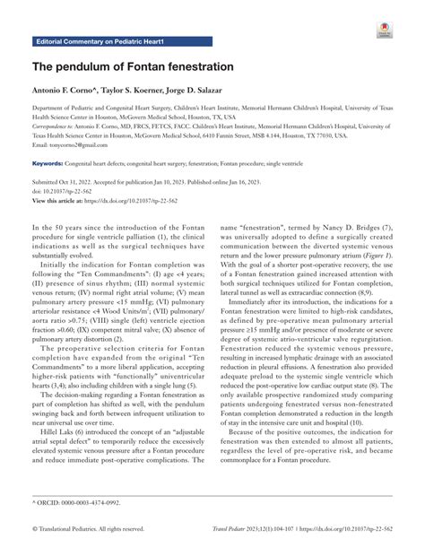 Pdf The Pendulum Of Fontan Fenestration