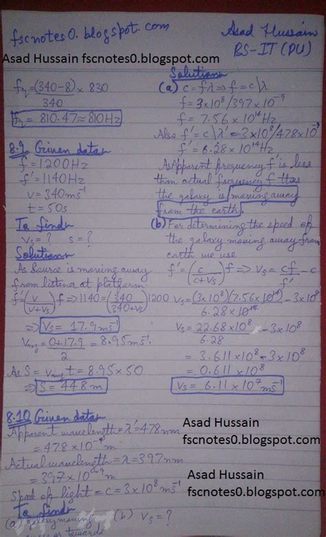 F Sc ICS Notes Physics XI Chapter Waves Numerical Problems