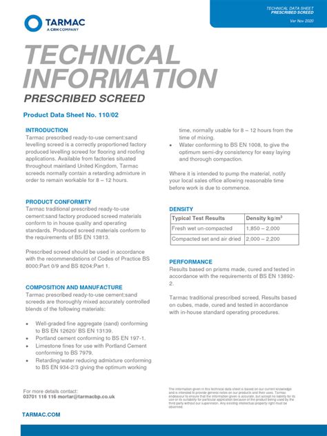 Prescribed Screed Technical Data Sheet Pdf Concrete Cement