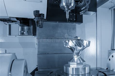 The 5 Axis Cnc Milling Machine Cutting The Automotive Part With Solid Ball End Mill Tool Stock