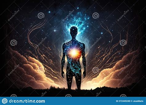 Ð¡yber Space Concept Of Glowing Astral Body Silhouette Neural Network