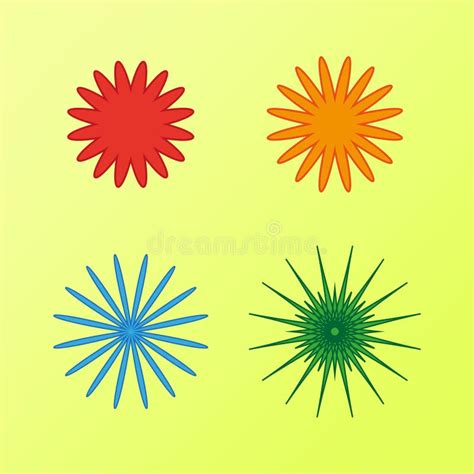 Colored Circles With Rays In Abstract Style Vector Illustration Stock