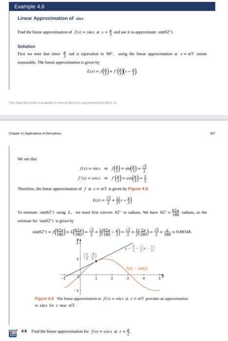 Solved Example 4 6 Linear Approximation Of Sine Find The