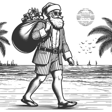 Santa Claus In Beach Attire With Ts Raster Stock Illustration