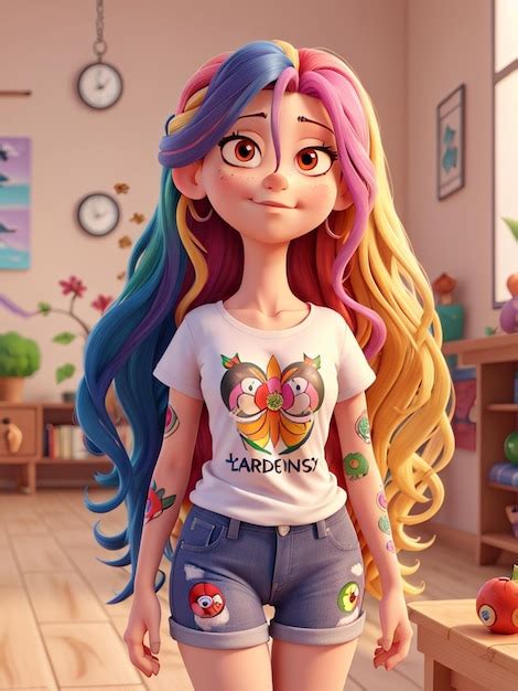 Linda Chica De Dibujos Animados Foto Premium