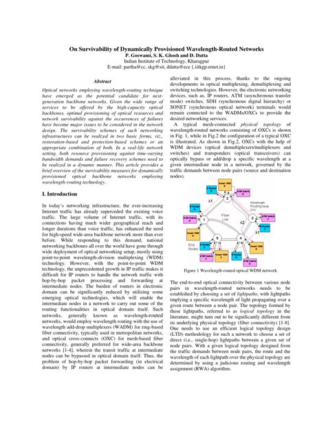 Pdf On Survivability Of Dynamically Provisioned Wavelength Routed