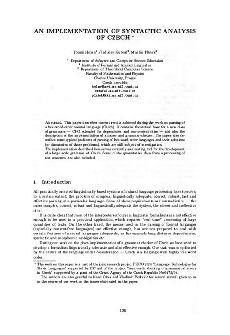 pdf an implementation of syntactic analysis of czech