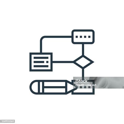 산업 공정 개념의 순서도 아이콘 벡터입니다 순서도 편집 가능한 스트로크의 얇은 선 그림입니다 웹 및 모바일 앱 로고 인쇄