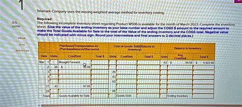 SOLVED Texts Telamark Company Uses The Moving Weighted Average Method