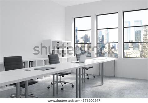 row tables leading windows open space stock illustration 376200247