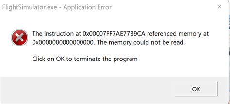 Msfs Application Error Memory Could Not Be Read 124 By N6722c