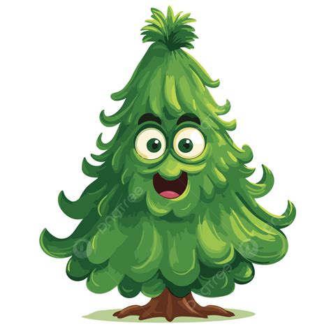 Cartoon Christmas Tree Vector Sticker Clipart Christmas Tree Cartoon Image With Smiling Face