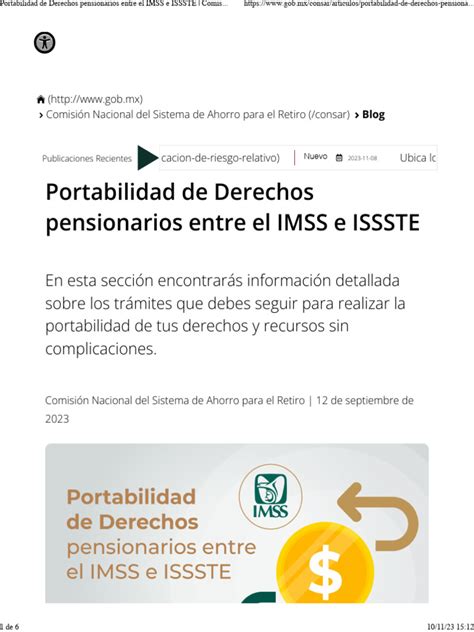 Portabilidad De Derechos Pensionarios Entre El Imss E Issste Comisión