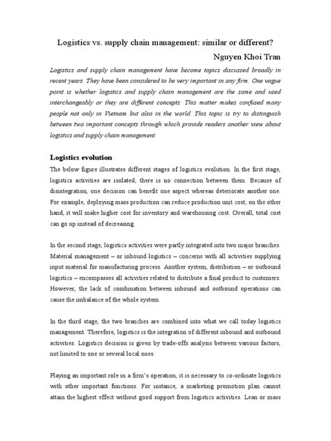 Logistics Vs Supply Chain Management Pdf Supply Chain Management