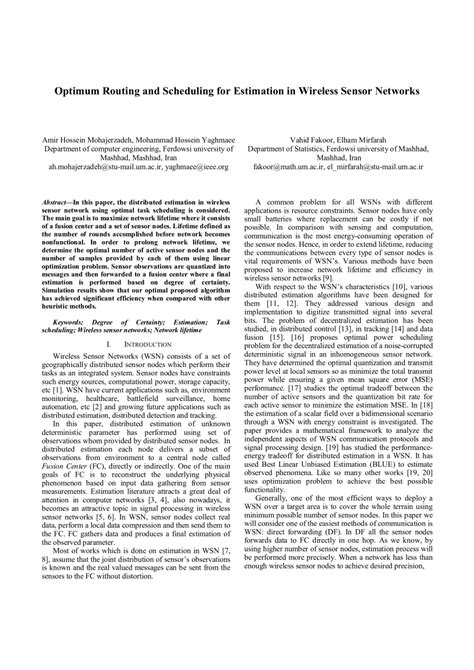 pdf optimum routing and scheduling for estimation in wireless sensor
