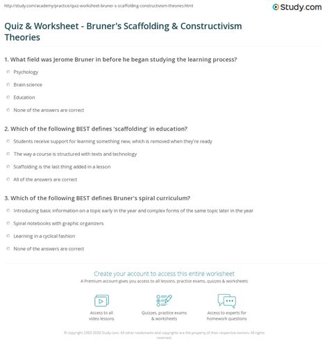 Quiz And Worksheet Bruners Scaffolding And Constructivism Theories