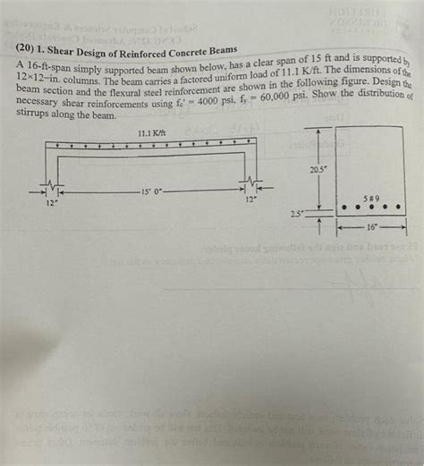 Solved Shear Design Of Reinforced Concrete Beams A Chegg