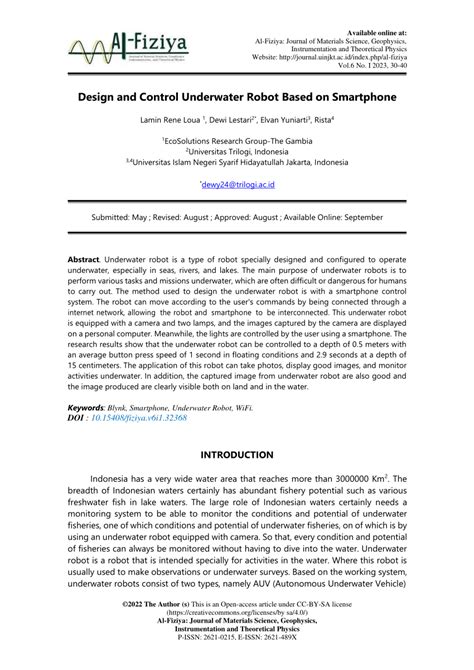 PDF Design And Control Underwater Robot Based On Smartphone