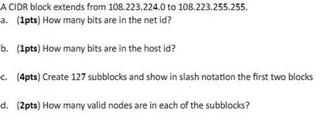 Solved A Cidr Block Extends From 108 223 224 0 To 108 223