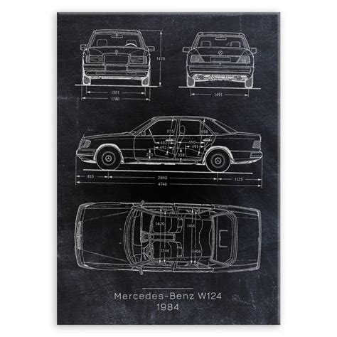 Plakat Metalowy Mercedes Benz W124 Projekt Blackboard L MURRANO