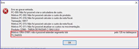 wint ora 01691 não é possível estender o lob xxxxxxxxxxxxx tablespace