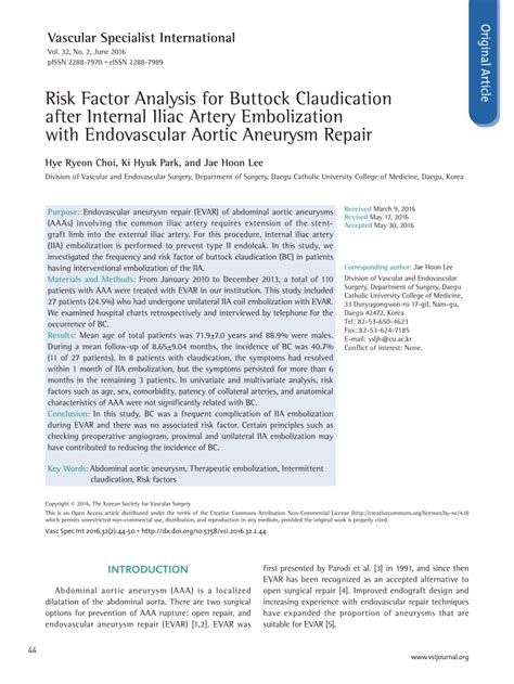 Pdf Risk Factor Analysis For Buttock Claudication After Internal Iliac Artery Embolization