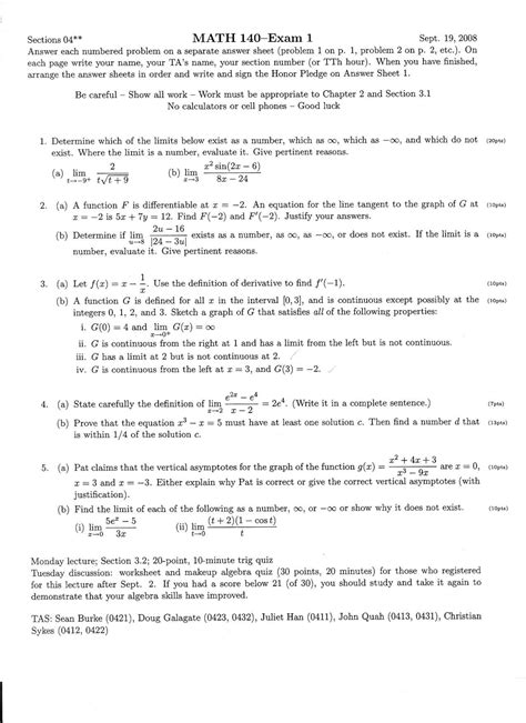 Calculus I Exam 1 Practice Problems Math 140 Exámenes Cálculo Docsity