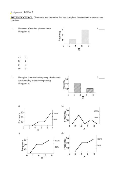 Assignment 1 Chapter 1 3 F2020 Assignment 1 Fall 2017 Multiple Choice Choose The One