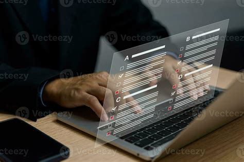 man chooses questionnaire with checkbox survey form online answer
