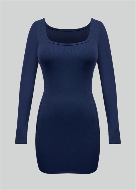 Long Sleeve Ribbed Bodycon Mini Dresses