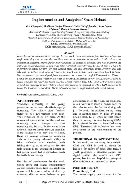 Pdf Implementation And Analysis Of Smart Helmet