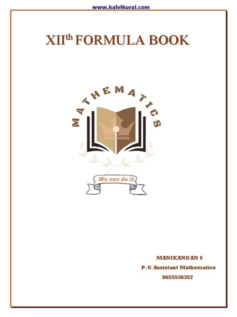 12th Mathematics Formulas For All Chapter Kalvikural Pdf