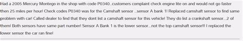 Error Code P0340 Engine Stalls And Dies