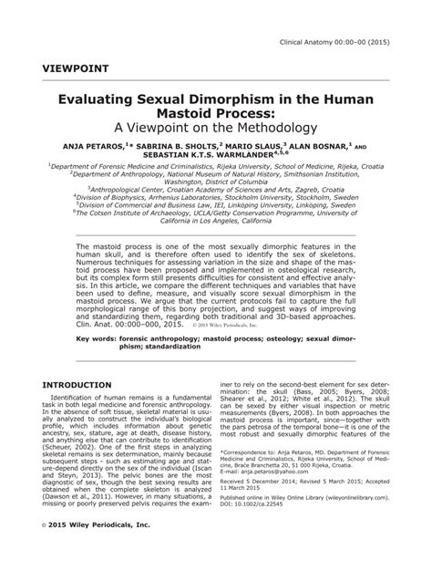 Pdf Evaluating Sexual Dimorphism In The Human Mastoid Process A Viewpoint On The Methodology
