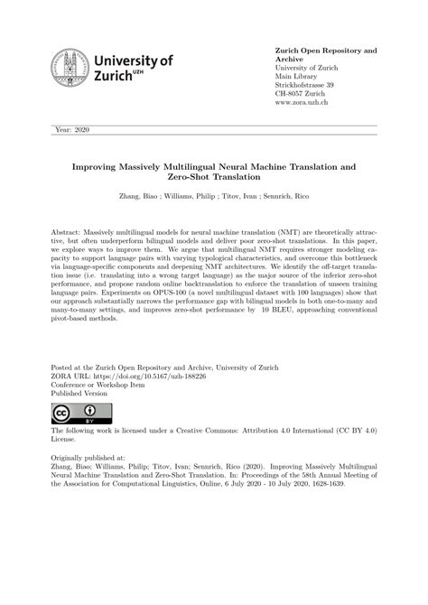Pdf Improving Massively Multilingual Neural Machine Translation And Zero Shot Translation