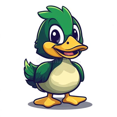 Adorable Green Duckling Cartoon Character Happy Bird Illustration Stock