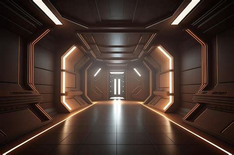 Premium Photo Empty Room Futuristic Scifi Hallway Interior Spaceship