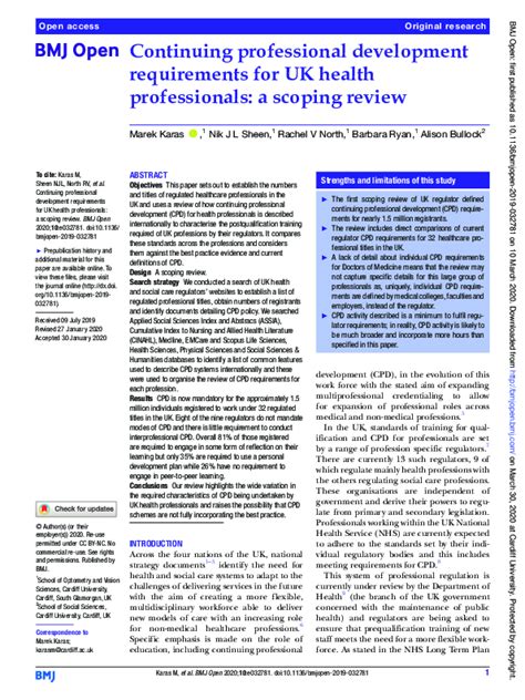 Pdf Continuing Professional Development Requirements For Uk Health Professionals A Scoping Review