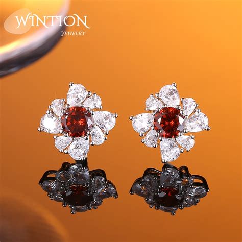 Wintion S 귀걸이 여성용 지르콘 라운드 실버 도금 스터드 귀걸이 라인석 액세서리 Kr