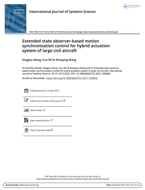 Pdf Extended State Observer Based Motion Synchronisation Control For Hybrid Actuation System