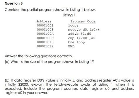 Solved Question 3 Consider The Partial Program Shown In