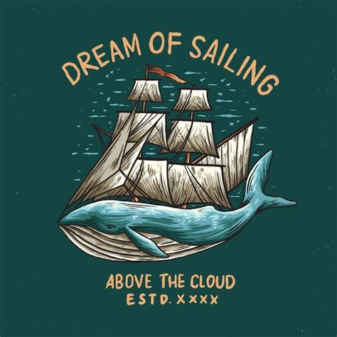 항해 고래의 그림 로고 프리미엄 벡터