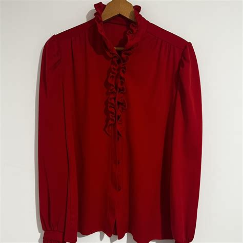 60s Dutch Silk Ruffle Button Down Shirt Elegant Depop