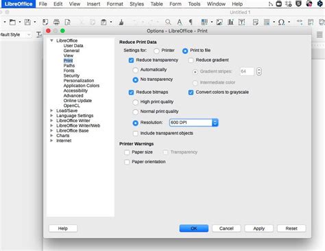 libreoffice tools options menu item missing in macos
